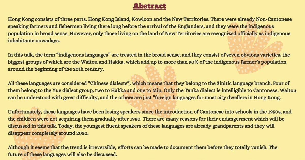 Indigenous languages in Hong Kong: Endangerment and possible models of ...
